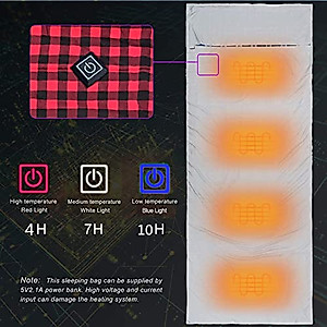 Heated Sleeping Bag Liner,Travel and Camping Sheet, Pocket-Size, Lightweight, 100% Cotton Flannel Fabric, Special Metal Heating Plate with Maximum Power 9W, USB Interface (Red)