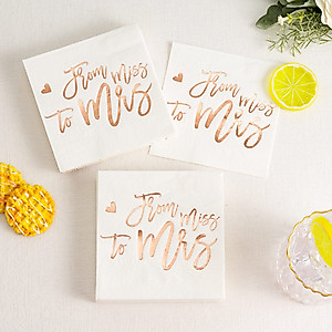 Calculs From Miss to Mrs Bridal Shower Beverage Napkin Rose Gold Foil for Bachelorette/Engagement Party Paper Table Supplies 55 Pieces