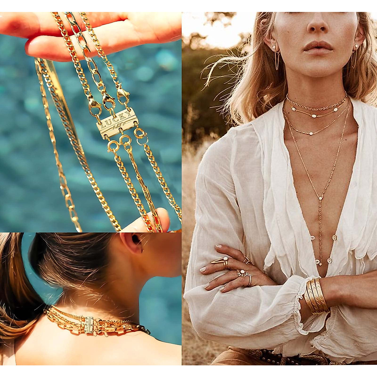 kcctoo Necklace Layering Clasp Womens Jewelry Separators 18K Gold and Silver Magnetic Multiple Necklace Clasp for Women Layered Look