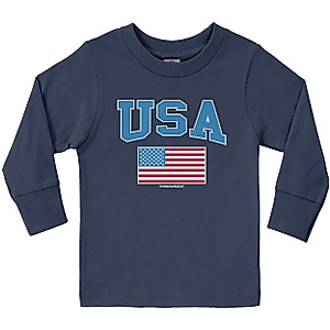 Threadrock Little Boys' USA Text and American Flag Toddler L/S T-Shirt 4T Navy