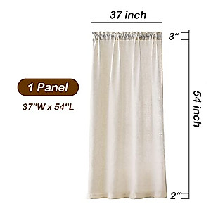 Valea Home Linen Curtains Panel 54 inch Long Light Filtering Rod Pocket Crude Drapes for Bedroom Living Room Farmhouse Window Treatment Panels, Natural, 1 Panel