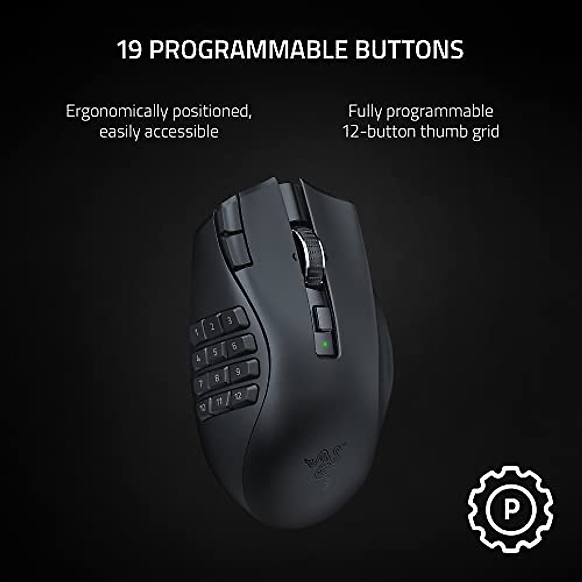 Razer Naga V2 HyperSpeed Wireless MMO Gaming Mouse: 19 Programmable Buttons - HyperScroll Technology - Focus Pro 30K Optical Sensor - Mechanical Mouse Switches Gen-2 - Up to 400 Hr Battery Life