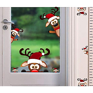 TOARTi Christmas Reindeer Wall Decal,Lovely Christmas Wall Sticker for Kids Room Decoration,Adorable Window Cling Decal,Christmas Home Decals (9 pcs)