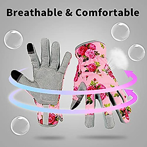 YRTSH Leather Gardening Gloves for Women, Flexible Breathable Garden Gloves,Thorn Proof Working Gloves Touch Screen Gardening Gifts - Medium Pink