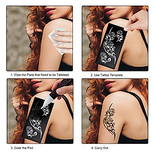 Konsait 10Sheets Large Temporary Tattoo Stencils, Reusable Henna Tattoo Sticker Template Feather Butterfly Mandala Flower Jewelry Face Body Art Glitter Tattoo Stencil Kit for Adults Women Girls