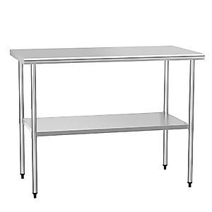 HOCCOT Stainless Steel Table for Prep & Work 24" X 48" inches with Adjustable Shelf, Commercial Workstations, Utility Table in Kitchen Garage Laundry Room Outdoor BBQ