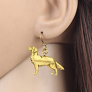 WEVENI Alloy Cute Golden Retriever Dog Earrings Dainty Dangle Drop Pet Jewelry For Women Ladies Vintage Gifts (Gold Plated)