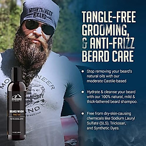 Mountaineer Brand Beard Wash For Men | 100% Natural Beard Shampoo | Thick Cleaning Softening Lather for Hair and Skin | Hydrate and Detangle | Grooming Treatment | WV Pine Tar Scent 8oz
