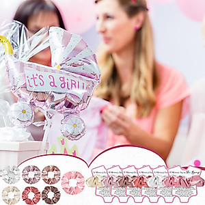 Yinkin 24 Sets Baby Girl Shower Favors 24 Pink Hair Ties Pink Scrunchies 24 Baby Shower Thank You Cards a Message from the Bump Baby Shower Sign Pink Baby Shower Party Favor for Guest Gender Reveal