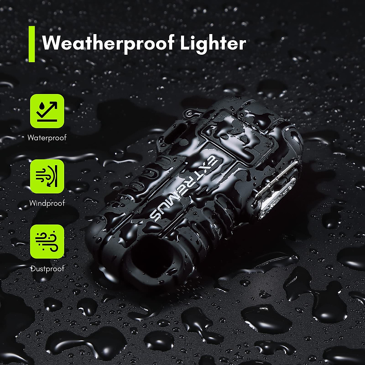 Extremus Blaze 360 Rechargeable Electric Lighters, Dual Arc Lighter, Windproof Plasma Lighter, Waterproof Lighter, Flameless Lighter with Whistle Lanyard for Camping (Black Flex)