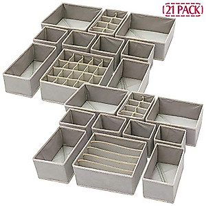 DIOMMELL Set of 21 Foldable Cloth Storage Box Closet Dresser Drawer Organizer Fabric Baskets Bins Containers Divider for Baby Clothes Underwear Bras Socks Lingerie Clothing,Grey 11-4249
