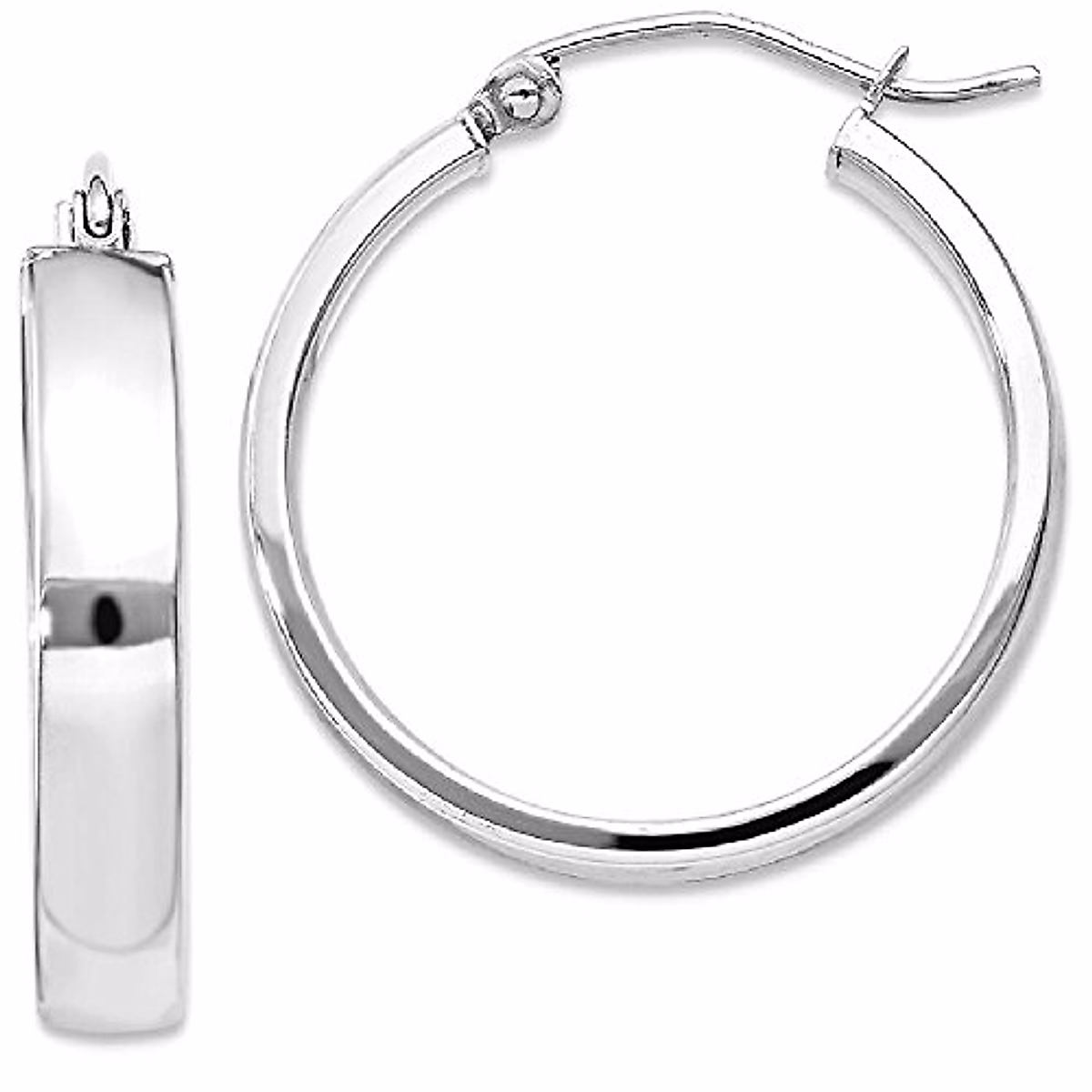 14K White Gold Round Hoop Earrings