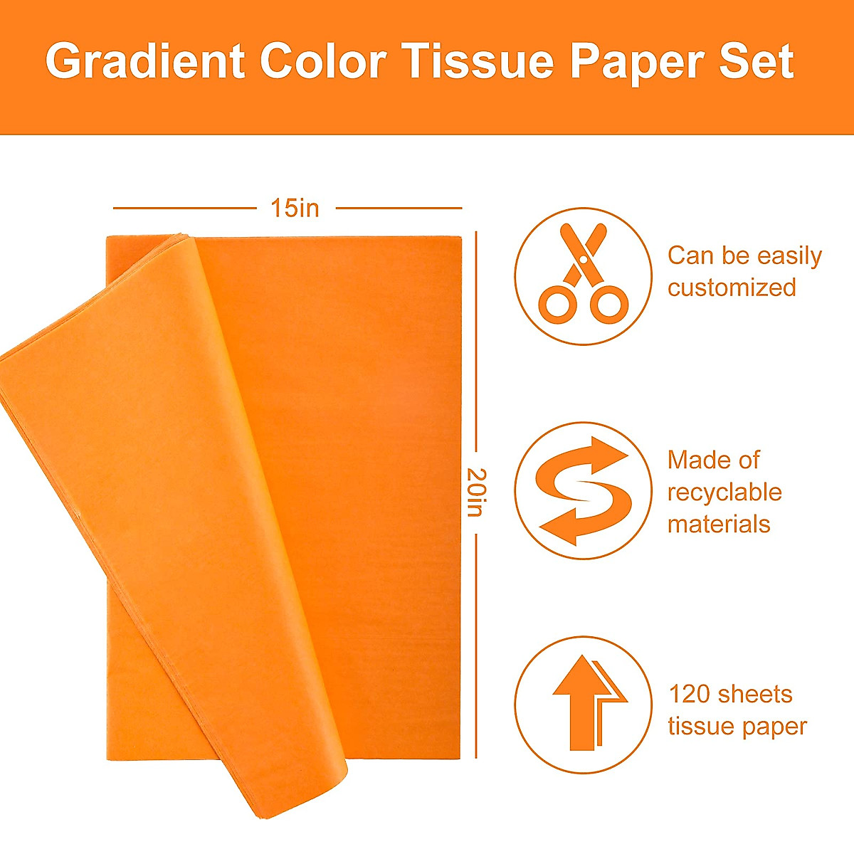 Whaline 120 Sheet Assorted Orange Tissue Paper 15 x 20 Inch Wrapping Paper Decorative Gift Wrap Tissue Paper Art Paper Crafts for Halloween Autumn Thanksgiving Fall Harvest Holiday Pompom