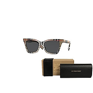 BURBERRY Elsa BE4346 394487 53MM Vintage Check/Dark Grey Rectangular Sunglasses For Women + BUNDLE With Designer iWear Complimentary Eyewear Kit