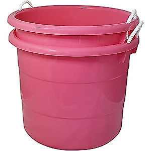 Homz 0402PKDC Stackable Plastic 18 Gallon Utility Storage Container Bucket Tubs with Rope Handles, Pink, Set of 2 Buckets