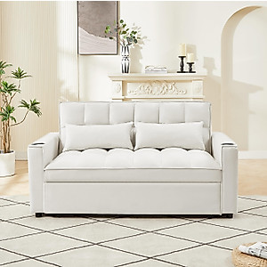 ERYE 64" W Oversized Loveseat Sofa Convertible Spacious Full Size Sofabed with Cupholders, Pull Out Couch Bed,USB Charging Ports and Storage Pockets for Home Apartment Office Living Room