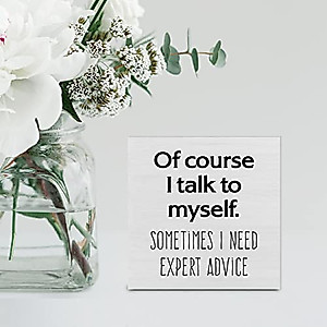 Country Office Wood Box Sign Decor Desk Sign of Course I Talk to Myself Wooden Box Block Sign Rustic Home Office Shelf Wall Decoration Coworkers Gift