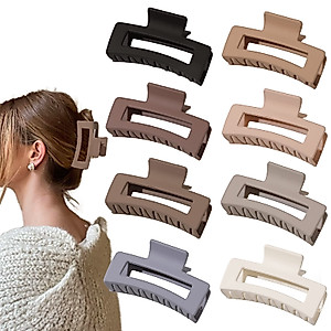 Ivyu Hair Clip for Women Thick Thin Hair - 8 Pieces Matte Claw Clips Medium Rectangle Claw Clip Strong Hold Cute Jaw Clip Hair Styling Accessories