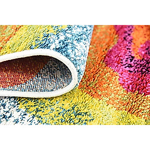 Unique Loom Lyon Collection Colorful Modern Abstract Floral Area Rug, 4 x 6 Feet, Blue/Yellow