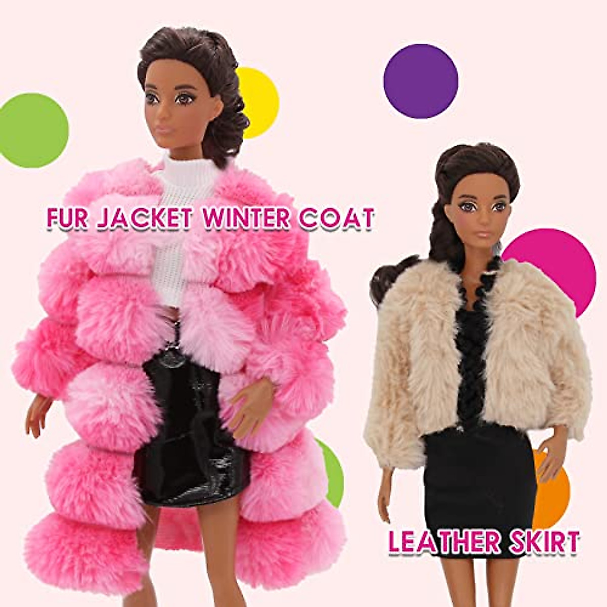 ZTWEDEN Doll Clothes Fur Winter Coat Jacket Set for 30cm Girl Doll, 11.5 inches Fashion Doll Dress Tops Trousers Skirts T-Shirt Hat Outfit for 11.5'' Girl Doll for Birthday