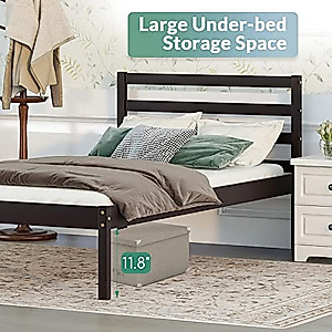 Airdown Twin Size Bed Frame No Box Spring Needed, Metal Platform Bed Frame Twin with Wooden Headboard, Mattress Foundation with Wood Slat Support, Easy Assembly, Noise-Free