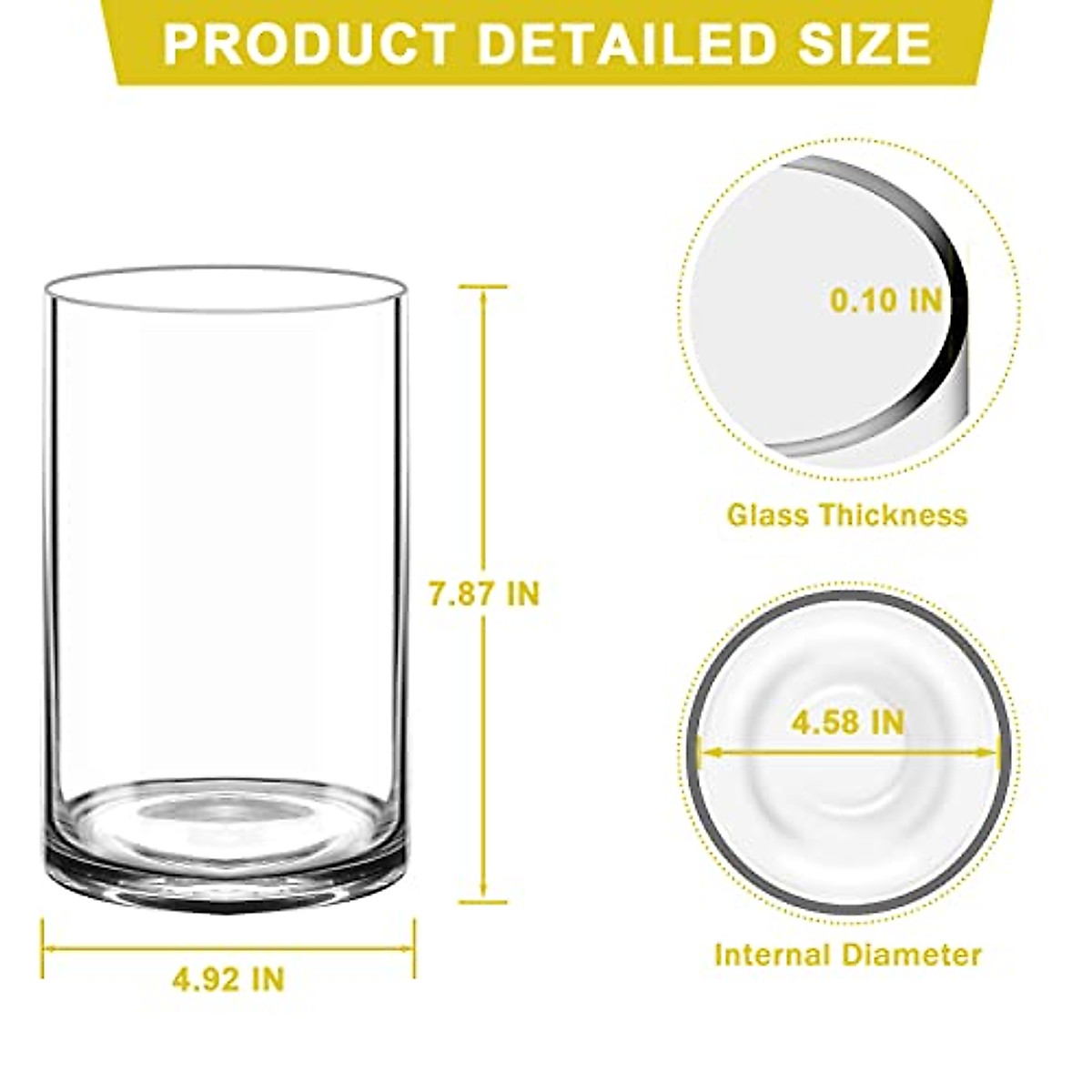 Clear Glass Cylinder Vase,Glass Flower Vase Centerpieces,Hurricane Floating Candle Holder Vase for Home Decoration,Wedding Centerpieces,Party Event,5" Opening,8" Tall,1 Pack