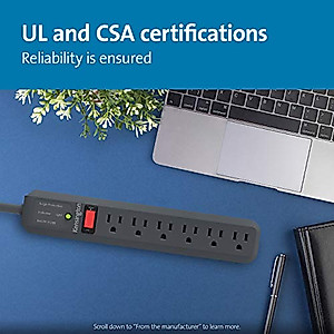 Kensington Guardian 6 Outlet, 15-Foot Cord, & 540 Joules Premium Surge Protector (K38215NA), Black