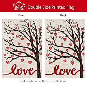 CROWNED BEAUTY Valentines Day Garden Flag 12×18 Inch Love Heart Tree Double Sided for Outside Small Burlap Holiday Yard Decoration