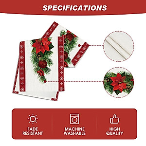 Netnology Watercolor Poinsettia Red Christmas Table Runner with White Snowflake,Seasonal Winter Xmas Party Decoration Holiday Indoor Home Kitchen Decor 13 x 72 Inch
