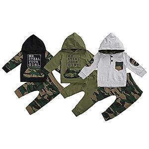 Infant Toddler Baby Camo Hoodie Set Boy Fall Camouflage Pullover Hoodies Sweatshirt Long Pants Outfit Clothes (Grey,18-24 Months)