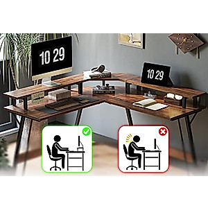 CubiCubi Gaming Desk, 50.4” L Shaped Desk, Computer Corner Desk with Monitor Stand, Home Office Study Writing Workstation, Space-Saving, Deep Brown
