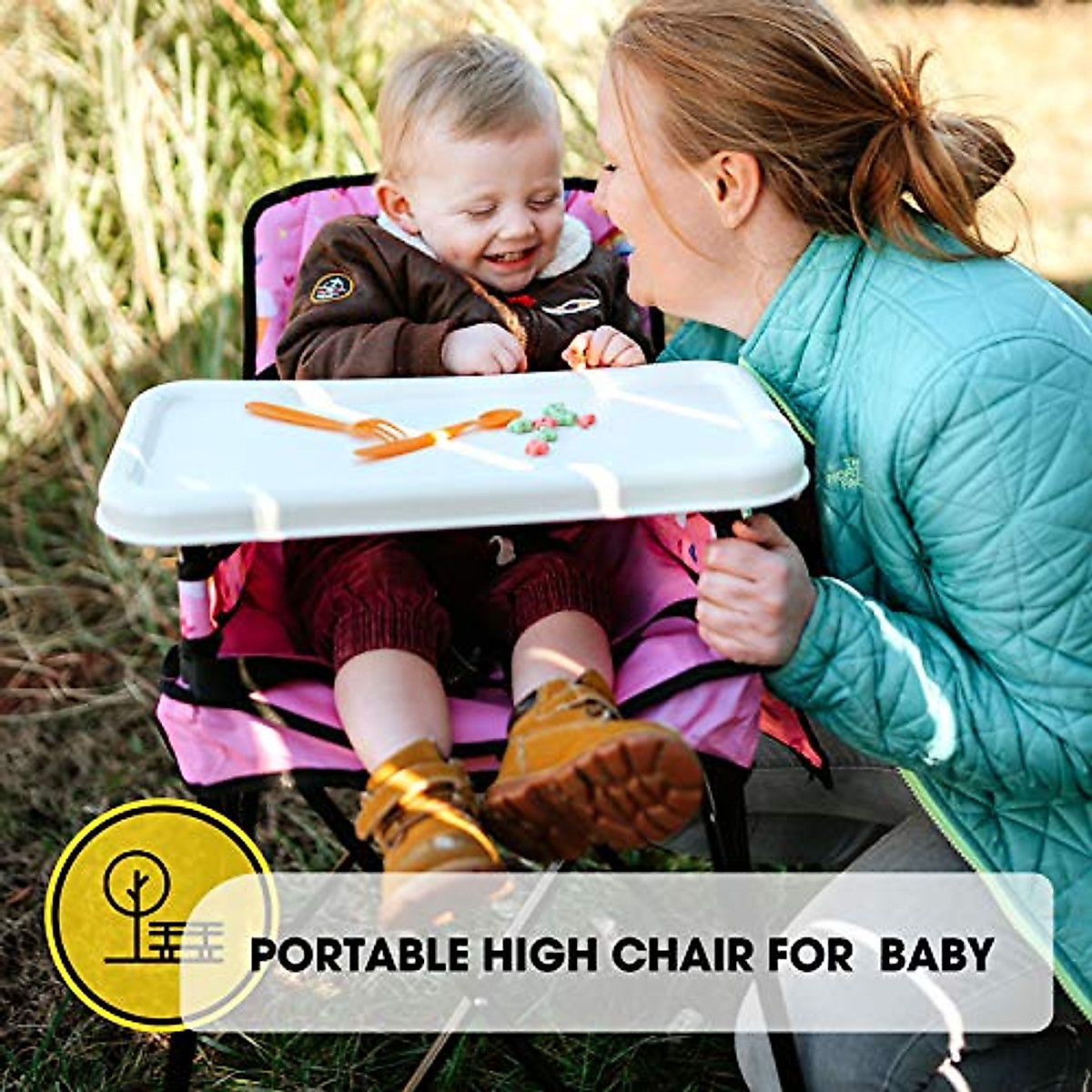VEEYOO Baby High Chair with Removable Tray - Portable High Chair for Eating and Feeding, Indoor and Outdoor, Compact Fold, Pink