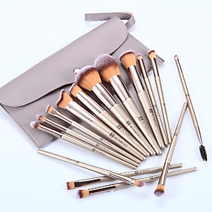 HEYMKGO Makeup Brushes 15PCS Champagne Gold Professional Makeup Brush Set Foundation Brush Blending Powder Blush Concealer Eye Make Up Brush with Bag