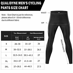 qualidyne Men's Cycling Pants 4D Padded Road Bike Bicycle Tights Outdoor Biking Long Leggings Black