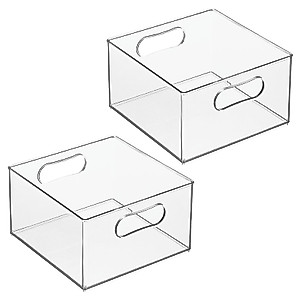 mDesign Deep Plastic Stackable Storage Organizer Container Bin, Household Organization for Cabinet, Counter, Drawer, Cubby, and Cupboard, Holds Clothing, Linens, Toys, 2 Pack, Clear