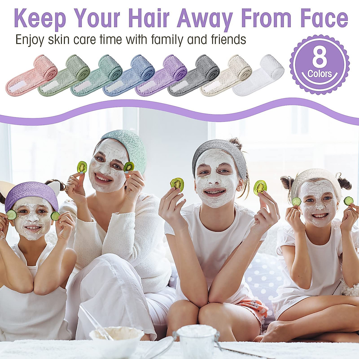 Geosar 40 Pcs Spa Headbands Bulk Spa Facial Headbands Adjustable Face Washing Headband Head Wrap Makeup Hair Wrap Double Layer Coral Fleece Hair Band for Bath Shower Sports Yoga