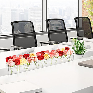 uyoyous Clear Acrylic Flower Vase Rectangular Floral Centerpiece 24 Inch Long Modern Vase for Home Wedding Dining Party Table Decor (24 Holes)
