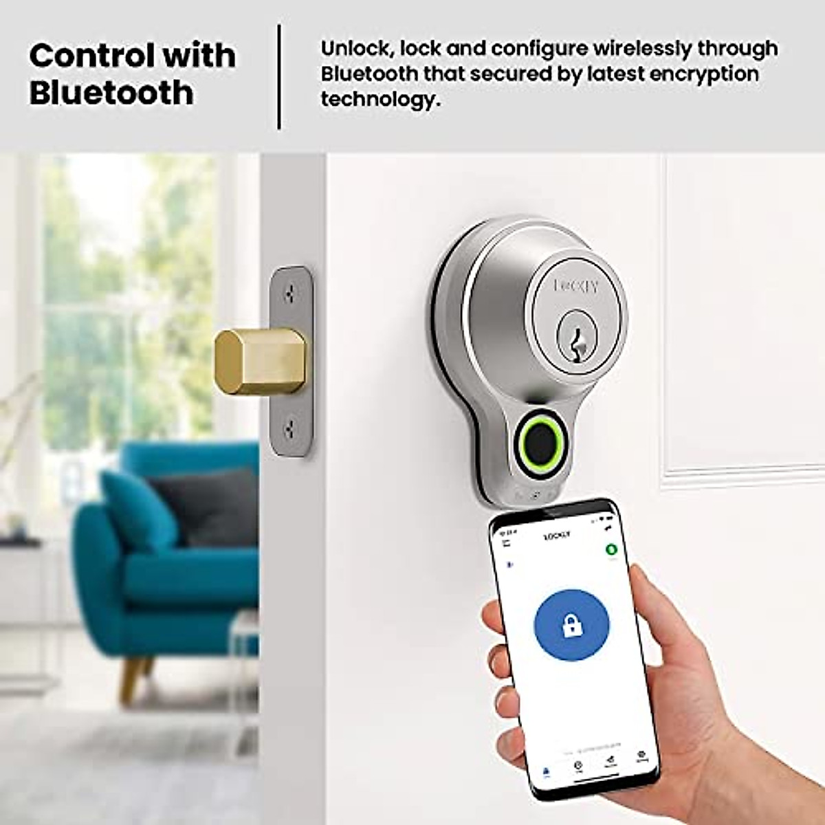 Lockly Flex Touch Smart Lock - Secure Keyless Entry with Fingerprint Recognition, Bluetooth Connectivity, and Smartphone Control - Enhanced Home Security Solution (PGD7YSN, Satin Nickel)
