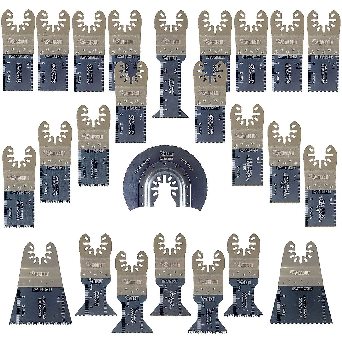 25 x SabreCut SPK25A Premium Fast Fit OMT Mix Blades Compatible with Dewalt Bosch Fein (Non-StarLock) Makita Milwaukee Chicago Craftsman Ryobi Rockwell (HyperLock) Porter Cable Multi Tool Accessories