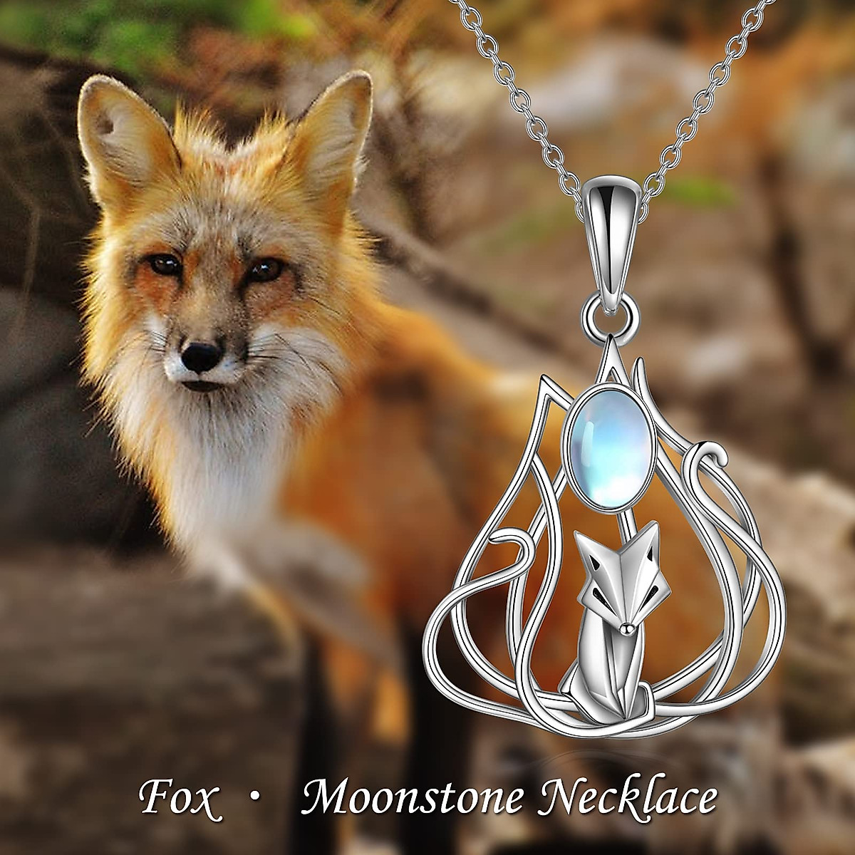 WINNICACA Fox Necklace for Women Sterling Silver Fox Pendant Jewelry with Moonstone Fox Gifts for Women Birthday Christmas Gifts for Women