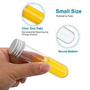 PATIKIL 30ml Test Tubes Set, 24pcs 4.3x1" Plastic Clear Round Bottom Test Tube Containers with Labels for Bead Party Candy Bath Salt Storage Plant Propagation, Silver Cap