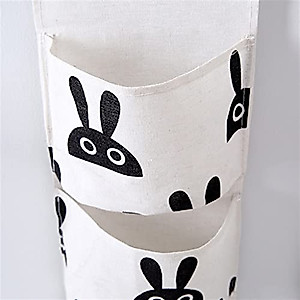 WALNUTA Cotton Black White Pattern Cotton Linen Hanging Storage Bag 3 Pocket Wall Hanging Wardrobe Hanging Bag (Color : E, Size : 67x20cm)