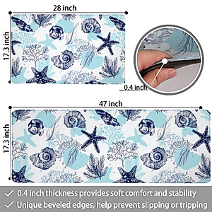 Tritard Coastal Kitchen Mats Rugs Sets of 2 Foam Cushioned Anti Fatigue Beach Themed Kitchen Mats for Floor Waterproof Non Slip Kitchen Rug Runner for Sink Laundry, 17.3" x 28"+17.3" x 47"