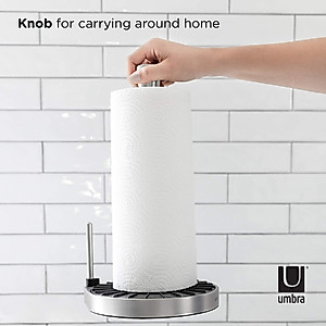 Umbra Spin Click N Tear Paper Towel Holder Stand for Countertop - One-Handed Tear, Nickel/Black