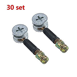 Antrader Furniture Side Knock Down Furniture Cam Lock Connecting Fitting Pre-Inserted Nut Dowels Connector Assembly 30 Sets (358 Fitting+35mm Fitting Screw+Nuts)
