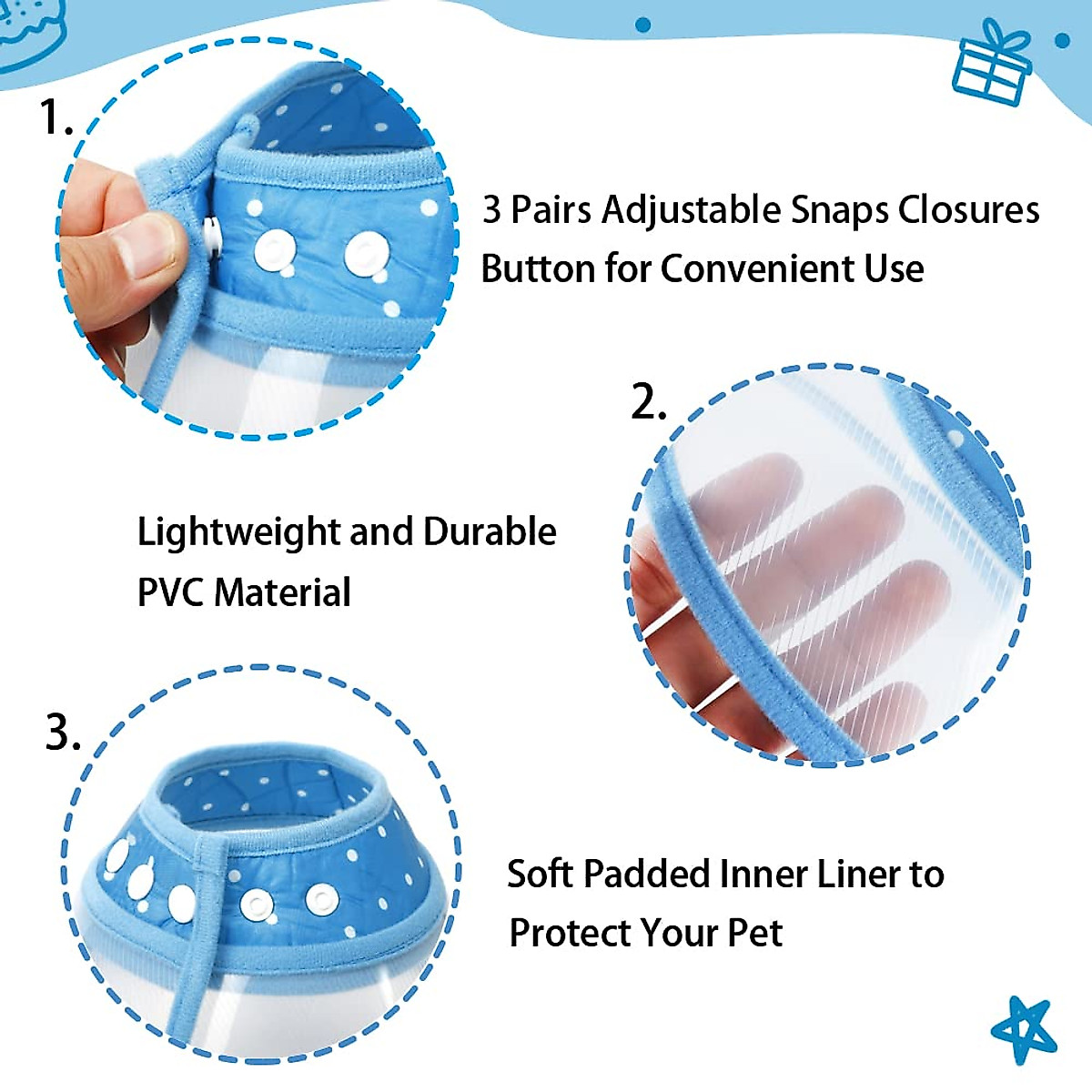 Vivifying Dog Cones for Small Dogs, Adjustable 8-9.6 Inches Soft Lightweight Elizabethan Collar for Small Dogs and Large Cats to Stop Licking Wounds After Surgery(Blue)