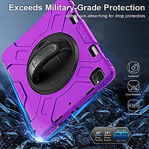 GROLEOA for iPad Pro 12.9 Inch Case 2022/2021 (6th 5th Generation): Military Grade Full-Body Protective Cover Case for iPad Pro 12.9 6th/5th Gen - Rotating Stand - Hand/Shoulder Strap, Purple