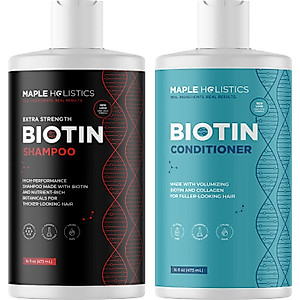 Extra Strength Biotin Shampoo and Conditioner - Volumizing Shampoo and Conditioner Set for Dry Damaged Hair - Moisturizing Biotin Collagen Hair Conditioner and Sulfate Free Shampoo for Thinning Hair