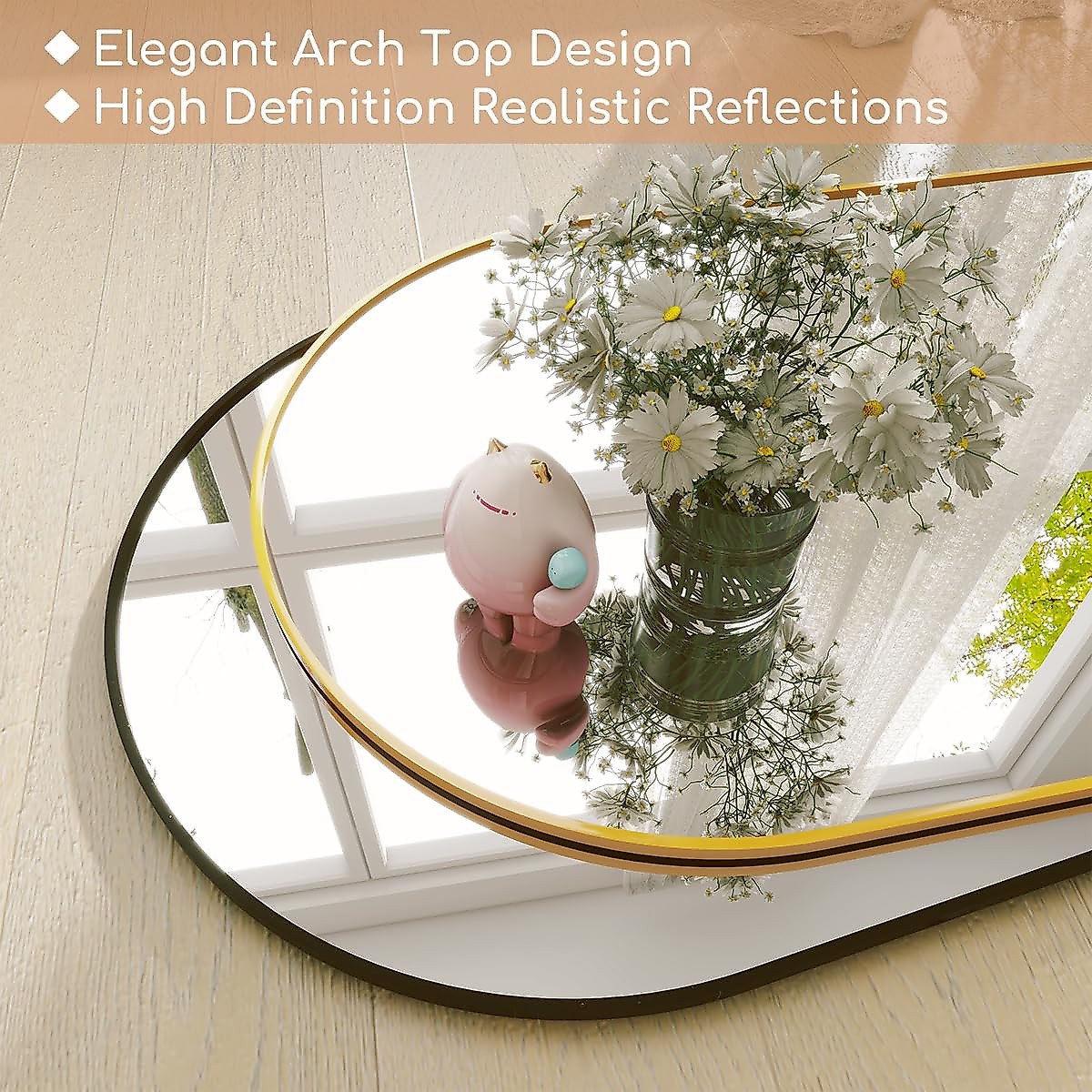 JAWGLOW Arched Floor Mirror, 65" x 21" Full Length Mirror Wall Mirror Hanging or Leaning Arched-Top Full Body Mirror with Stand for Bedroom, Dressing Room, Black