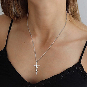 Jewenova Faith Cross Necklace Hope Loved Strength Pendant Necklace Religious Jewelry Gift for Women Dainty Y Pendant Chain Necklace with Meaning Card